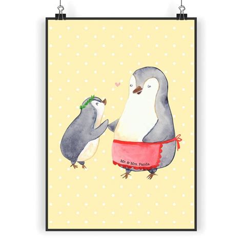 Mr And Mrs Panda Poster Pinguin Mit Kind Gelb Pastell Geschenk