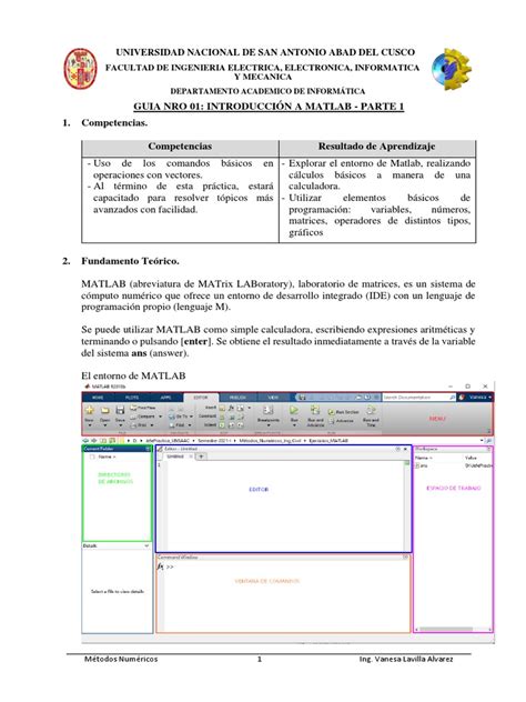 Guia 01 Aprendiendo Matlab Parte1 Pdf Matriz Matemáticas Matlab