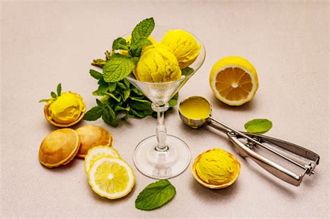 민트레몬 아이스크림 상쾌한 여름 디저트 잘 익은 과일 향기로운 잎 감귤류 과일에 대한 스톡 사진 및 기타 이미지 감귤류 과일