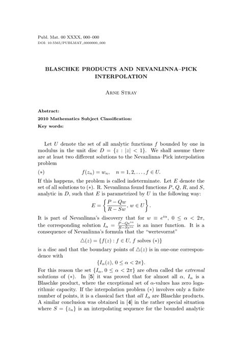 Pdf Blaschke Products And Nevanlinna Pick Interpolation
