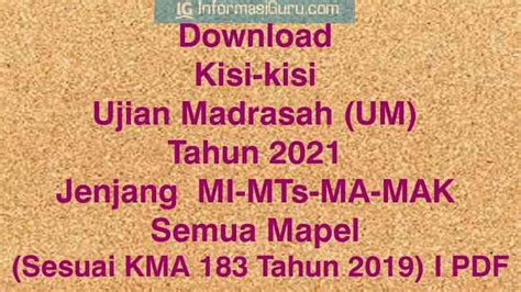 Kisi Kisi Ujian Madrasah Um Tahun 2021 Mi Mts Ma Mak I Pdf
