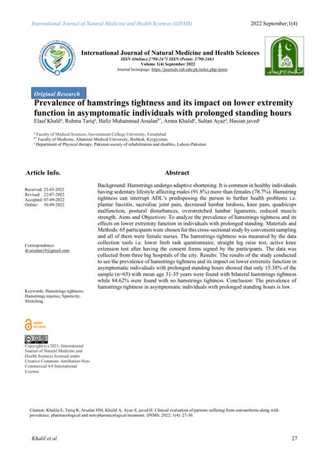Pdf Prevalence Of Hamstrings Tightness And Its Impact On Lower