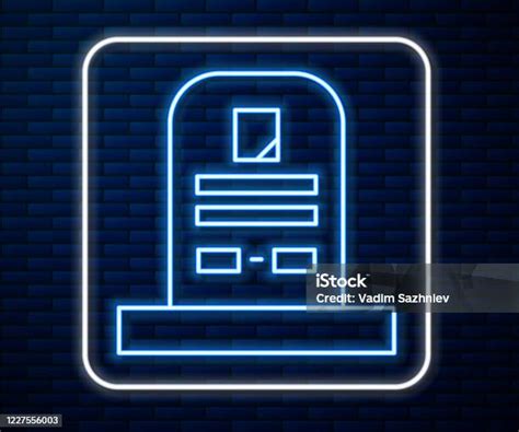 빛나는 네온 라인 삭제 표시 그것에 쓰여진 Rip 벽돌 벽 배경에 고립 된 아이콘 무덤 아이콘입니다 벡터 일러스트레이션 공포 무서움에 대한 스톡 벡터 아트 및 기타 이미지