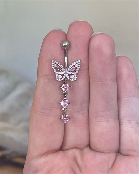 Pink Butterfly Belly Button Ringdainty Belly Button Jewelry Silvercute