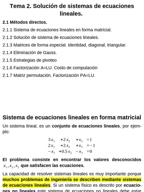 Tema02 01 Mn Scilab Pdf Sistema De Ecuaciones Lineales Matriz