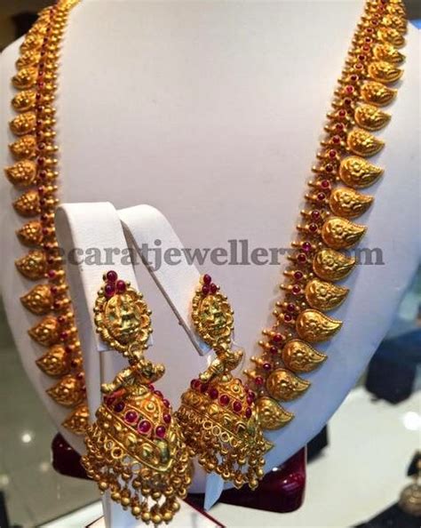 Gold Mango Haram With Lakshmi Jhumkas Jewellery Designs