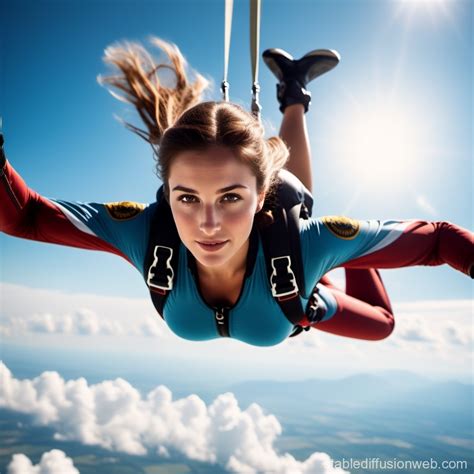 Brown Haired Girl Skydiving In Summer Sky Stable Diffusion Online