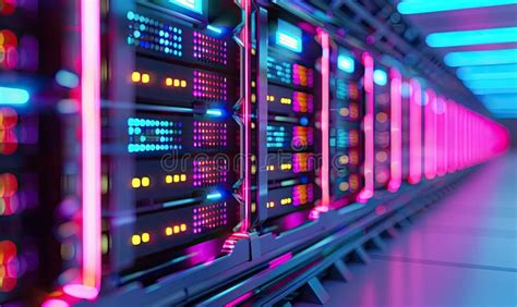 Modern Data Center With Illuminated Server Racks High Tech Environment For Data Storage And
