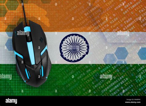 India Flag And Modern Backlit Computer Mouse The Concept Of Digital Threat Illegal Actions On