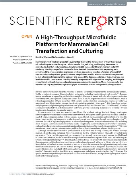 Pdf A High Throughput Microfluidic Platform For Mammalian Cell