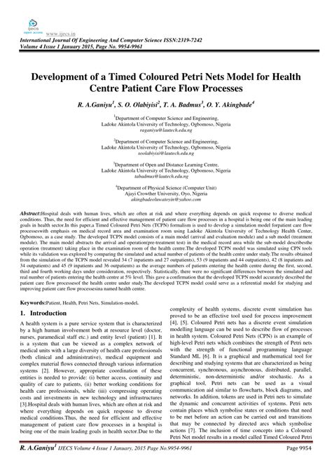 Pdf Development Of A Timed Coloured Petri Nets Model For Health
