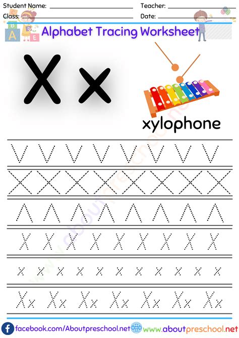 Alphabet Letter X Tracing Worksheet About Preschool