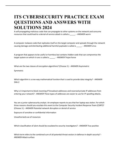 Its Cybersecurity Practice Exam Questions And Answers With Solutions 2024 Cyber Security