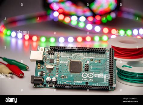 Arduino Mega2560 Displayed With LED Strip Hookup Wire And Alligator