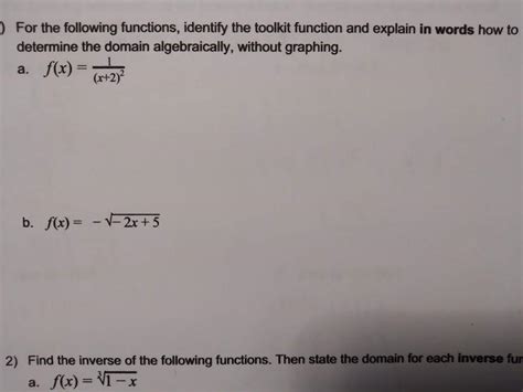 solved for the following functions identify the toolkit