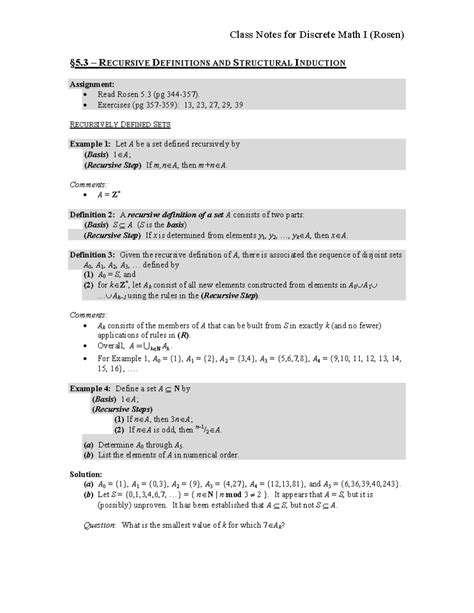 Supplemental Notes Recursive Definitions And Structural Induction Class Notes For Discrete