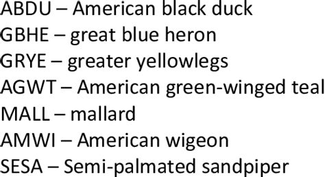 4 Letter Codes For Bird Species Download Table