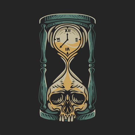 Vector Illustration Hourglass With Skull And Hour Hand Showing Midnight