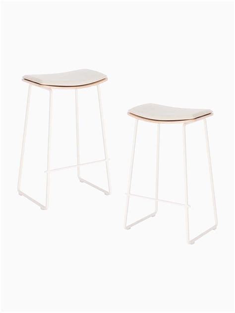 Hendrix Backless Bar Stool Oak White Leather Bar Stools