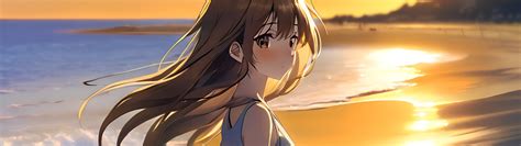 7680x2160 Resolution Hd Anime Girl At Beautiful Beach Sunset 7680x2160