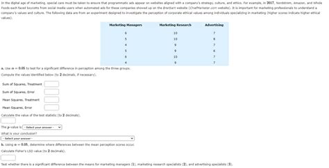 Solved values a Use α to test for a significant Chegg com