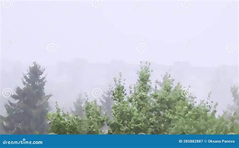 A Tree Under Heavy Rain And Very Strong Wind Shot Through A Rain Drenched Window Stock Video