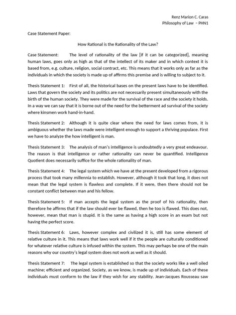 Case Statement Paper Philo Of Law 1 Pdf Rationality Reason