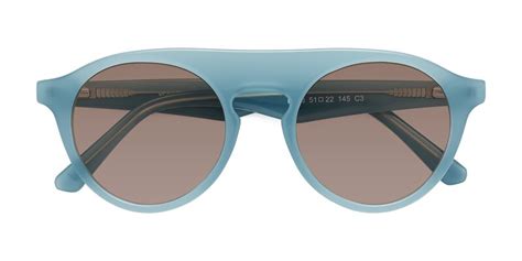 Haze Blue Browline Hipster Round Tinted Sunglasses With Medium Brown