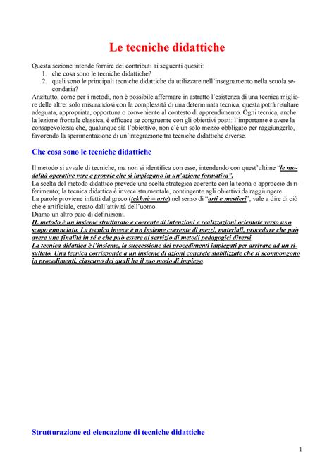Le Tecniche Didattiche Le Tecniche Didattiche Questa Sezione Intende