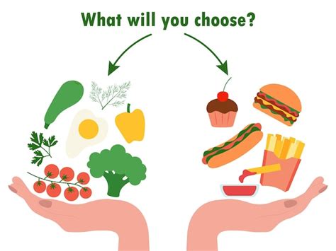 Premium Vector Choice Of Food Healthy And Unhealthy Diet A Womans