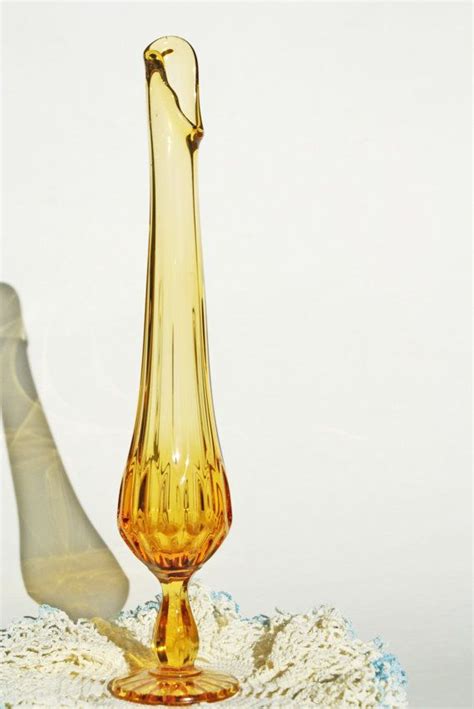 Vintage Hand Blown Amber Fluted Vase Viking Art Glass Etsy Hand