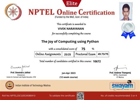 Vivek Narayanan On Linkedin Pythonprogramming Nptel Joyofcomputing Certification