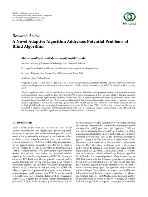 Pdf A Novel Adaptive Algorithm Addresses Potential Problems Of Blind