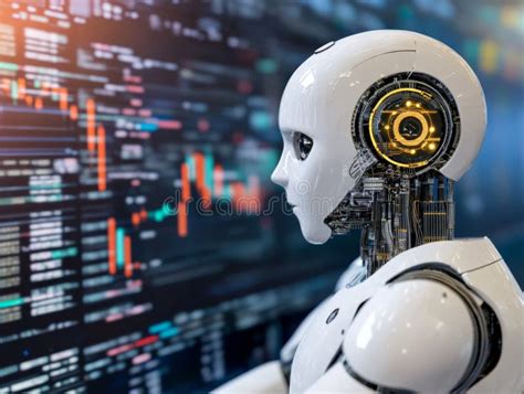 Ai Robot Analyzing Stock Market Data On Digital Display Stock Image
