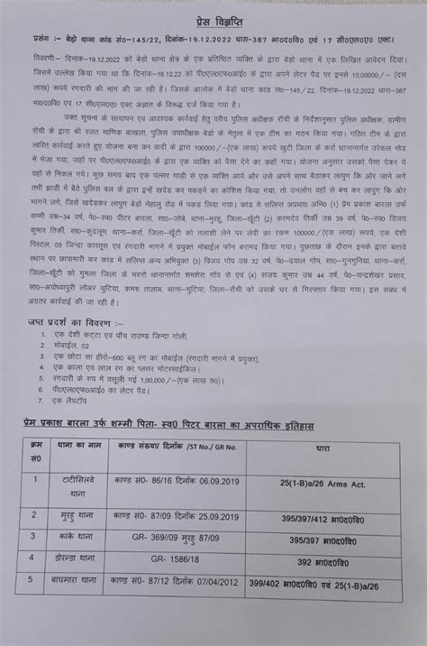 11 अपराधियों को राँची पुलिस ने किया गिऱफ्तार4 Plfi उग्रवादी और 7