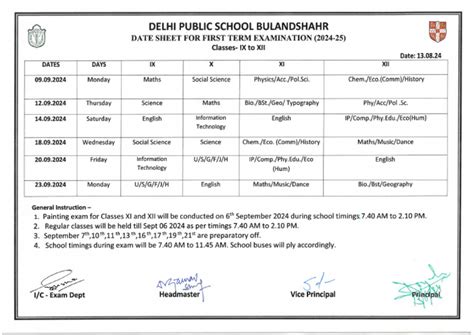 First Term Date Sheet Ix To Xii 24 25 Pdf