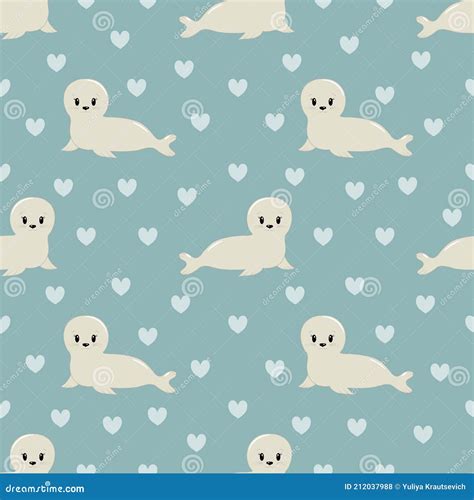 Cute Cartoon Seal Vector Illustration Seamless Pattern Stock Vector Illustration Of Happy