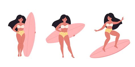 서핑 보드를 가진 여성 여름 활동 수상 스포츠 서핑 안녕하세요 여름 여름 방학 손으로 그린 벡터 일러스트 레이 션 건강관리와 의술에 대한 스톡 벡터 아트 및 기타 이미지