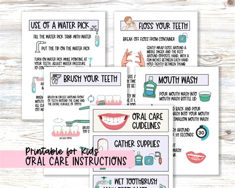 Brushing Teeth Posters Printable Oral Care Instruction Steps Guide