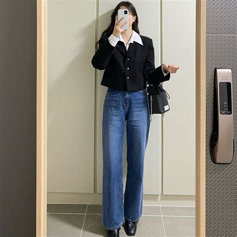 직장인 출근룩 데일리룩 데일리룩 출근룩 코디 협찬 포마인 Formine Officia 맛집 찾았어요 중청 데님 맛집 👖 셔츠 하나로 꾸민 느낌 한껏 낸