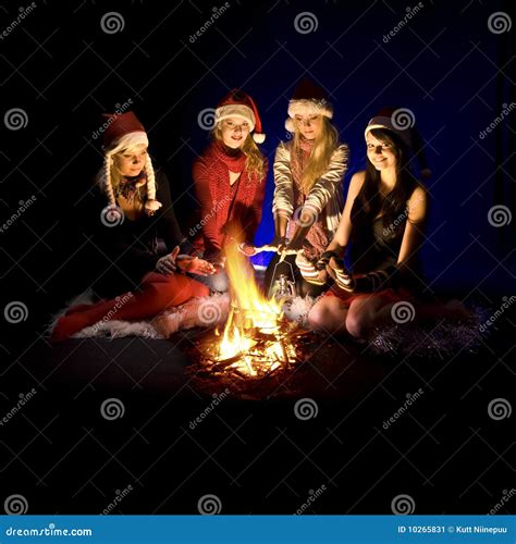 Girls Around Campfire Stock Image Image Of Seated Smile 10265831