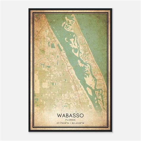 Vintage Wabasso Florida Map Poster Wabasso Fl City Road Wall Art Print