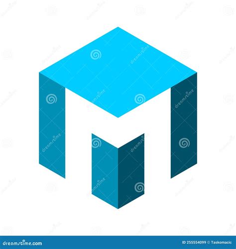 Letter M Cube Logo 3d Box With Letter M Blue Block Shape With White