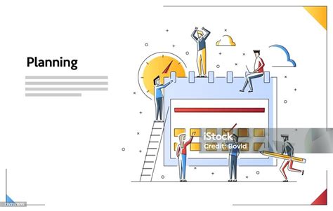 작은 개발자에 의해 둘러싸인 온라인 일정과 큰 태블릿의 벡터 일러스트 레이 션 작업 계획을 위한 비즈니스 비유 계획에 대한 스톡