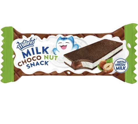 Бисквитное пирожное Milino «Milk Choco Nut Snack» с кремом с цельным ...