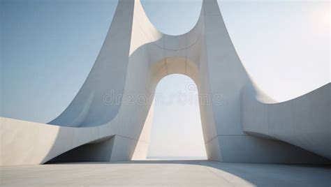 Futuristic Architecture Composed Of Abstract Curves On An Empty Concrete Floor Stock