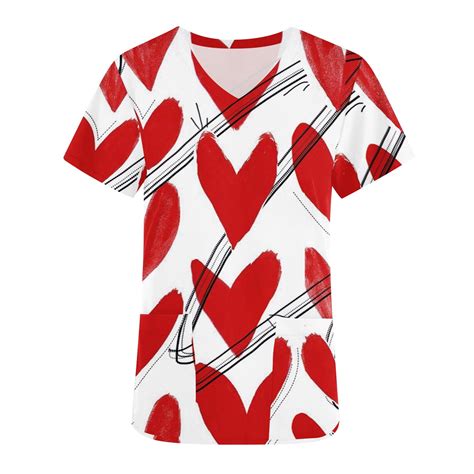 Fafwyp Valentines Day Scrubs For Womenwomens Heart Print Scrubs Tops