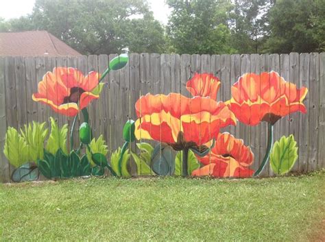 Poppy Mural On Fence Backyard Fences Garden Fencing Backyard Garden