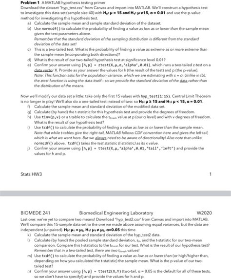 Problem 1 A Matlab Hypothesis Testing Primer Download
