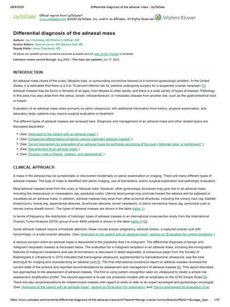 Differential Diagnosis Of The Adnexal Mass Uptodate Pdf Ovarian